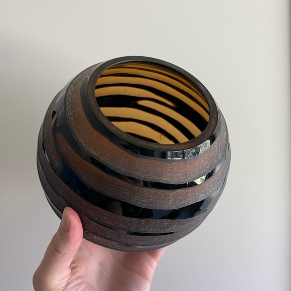 Vintage | Accents | Vintage Amber Colored Glass Orb Vase Art Glass Cut ...